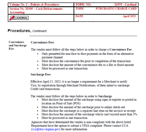 SPCC Charge Card Fee Guidance - Procurement Services